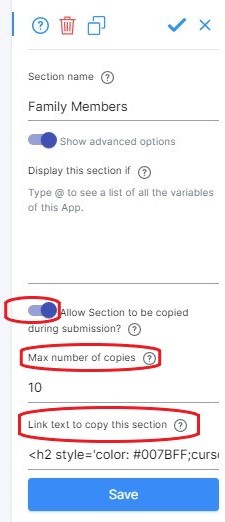 Sections - Basic, Conditional, Copyable